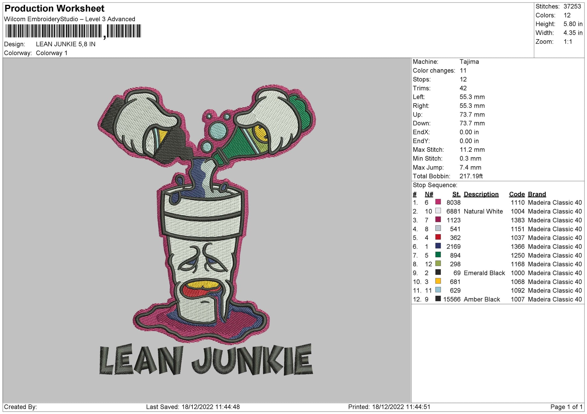 Lean Junkie Embroidery File 6 sizes – embrostudio