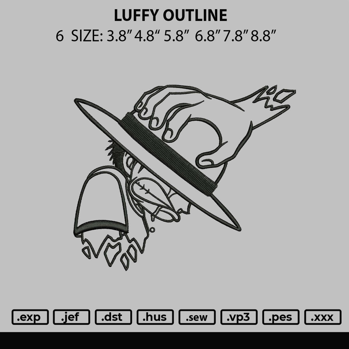 Luffy Outline Embroidery File 6 sizes – embrostudio