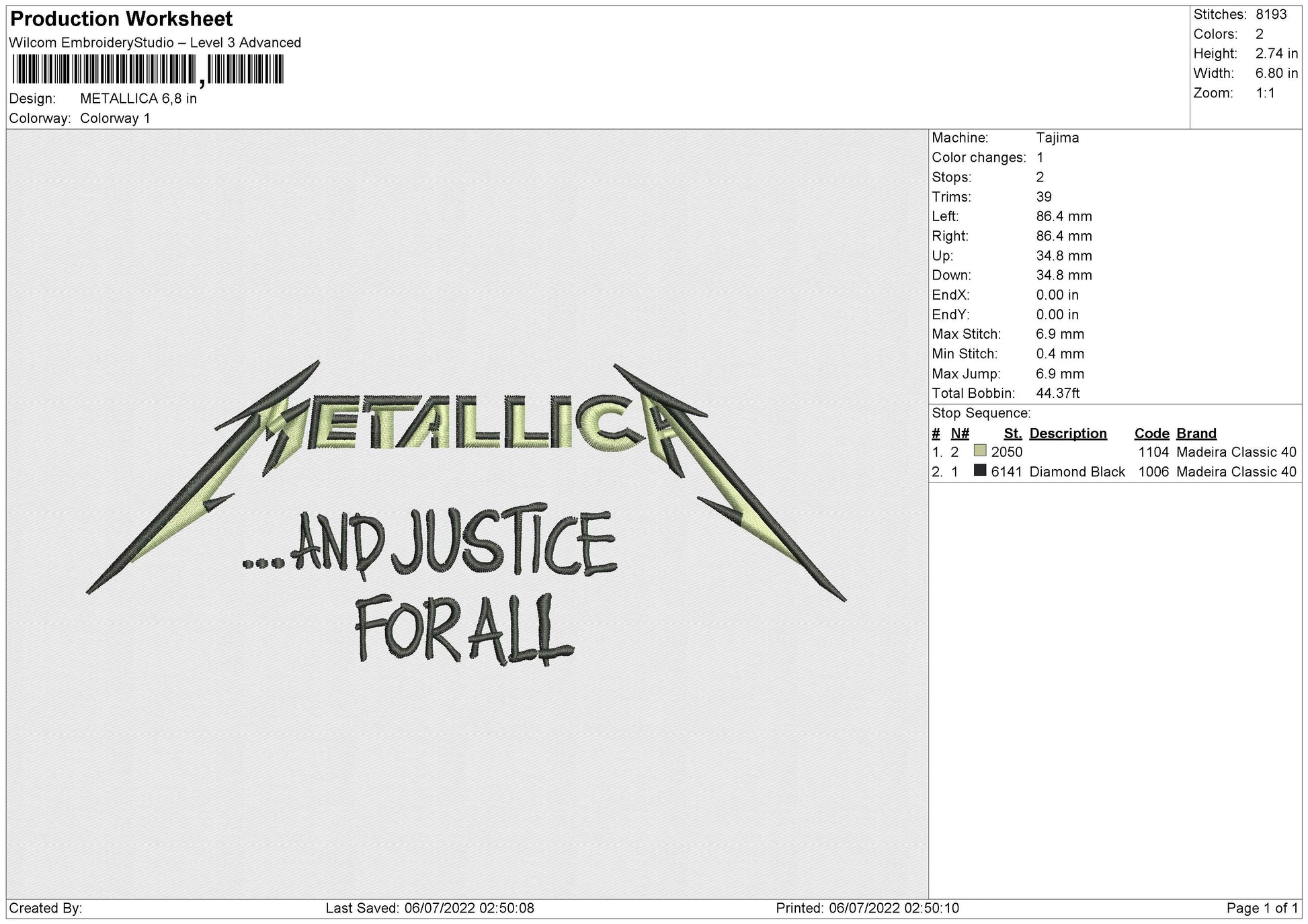 METALLICA Embroidery – embrostudio