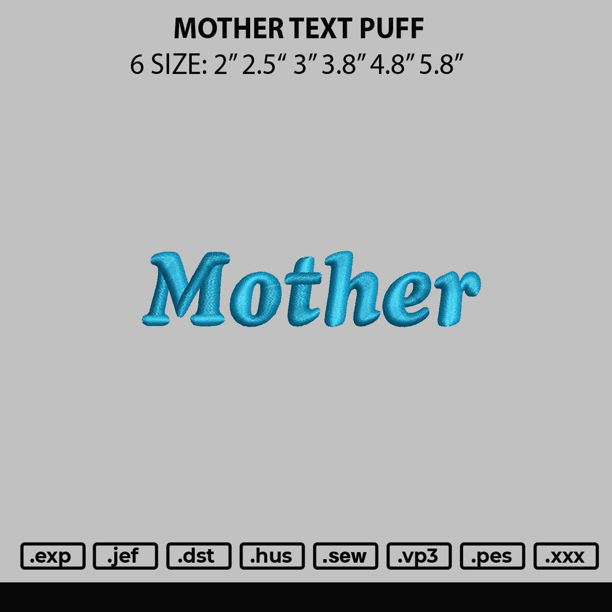 Mother Text Puff Embroidery File 6 sizes – embrostudio