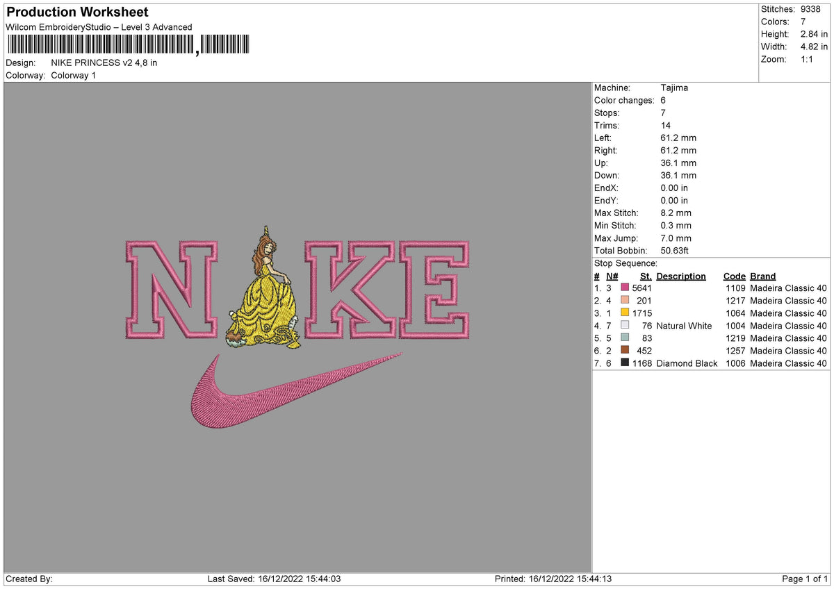 Nike Princess Embroidery File 6 sizes – embrostudio