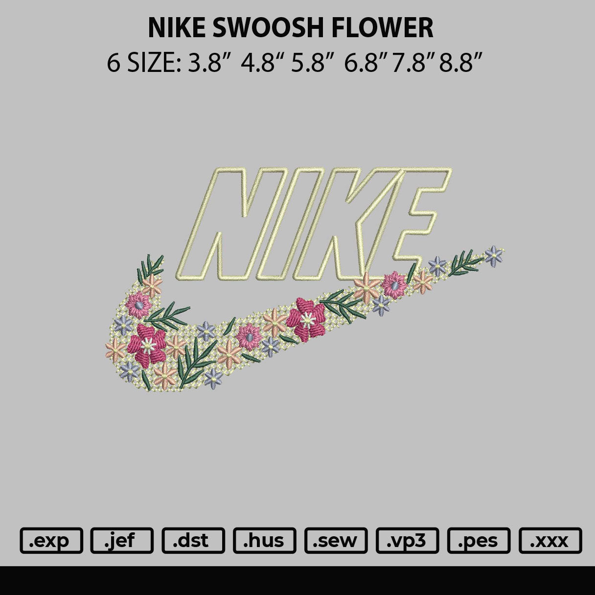 Nike Swoosh Flower Embroidery File 6 sizes – embrostudio