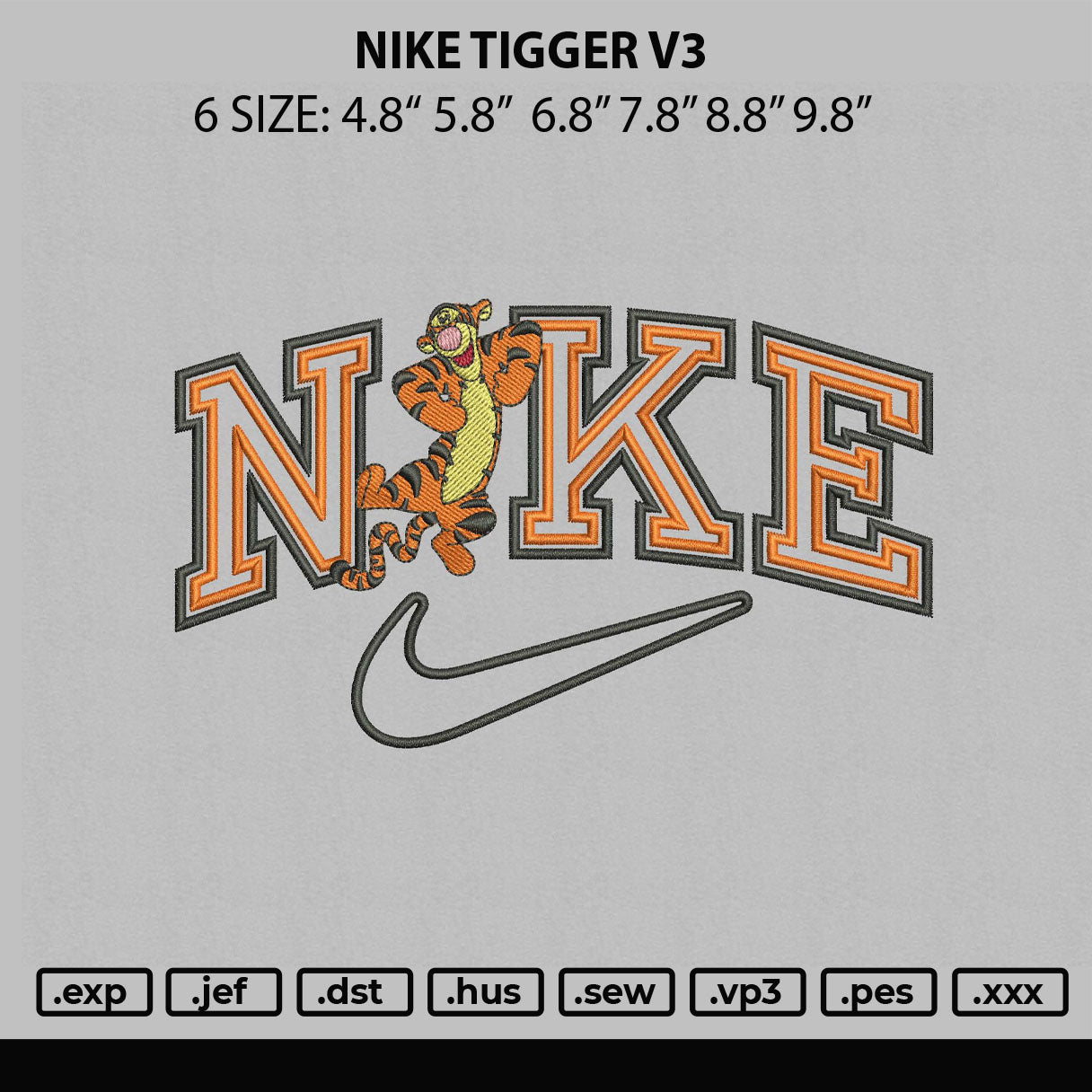 Nike Tigger V3 Embroidery File 6 sizes – embrostudio