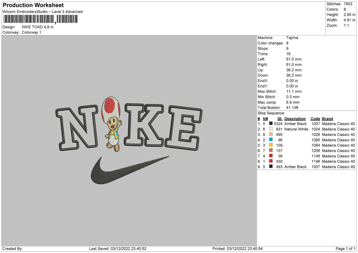 Nike Toad Embroidery File 6 sizes – embrostudio