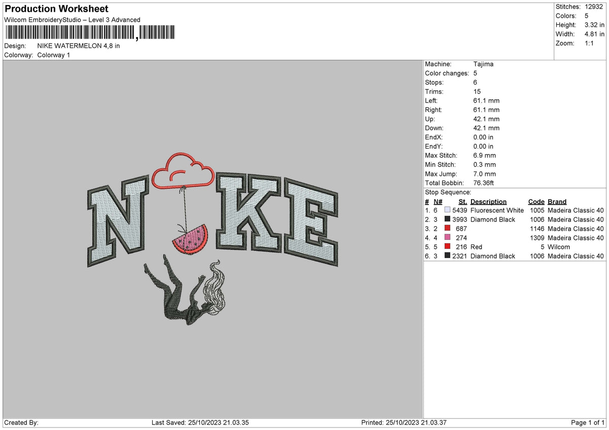 Nike Watermelon Embroidery File 6 sizes – embrostudio