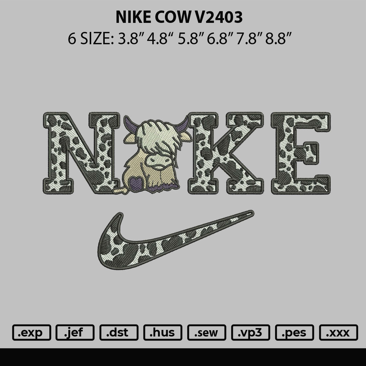 Nike Cow v2403 Emboidery File 6 sizes – embrostudio