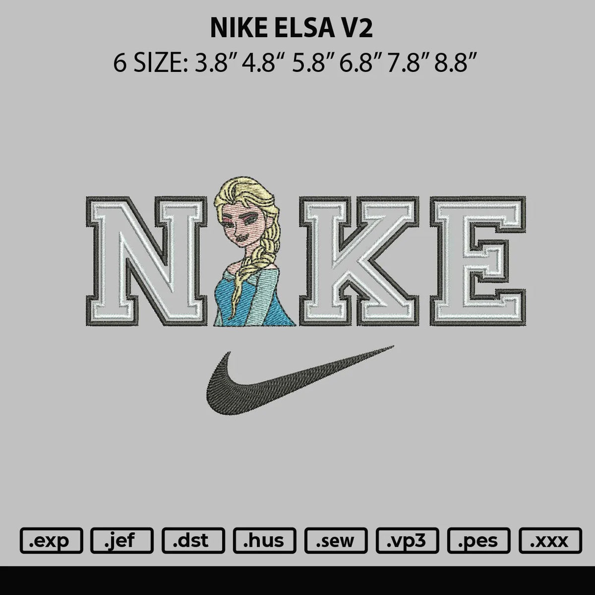 Nike Elsa v2 Embroidery File 6 sizes – embrostudio