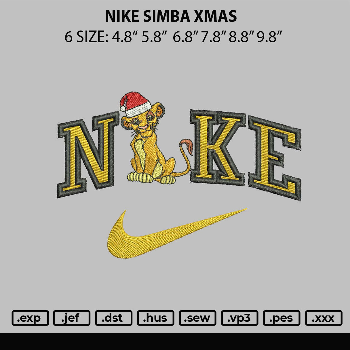 Nike Simba Xmas Embroidery File 6 sizes – embrostudio