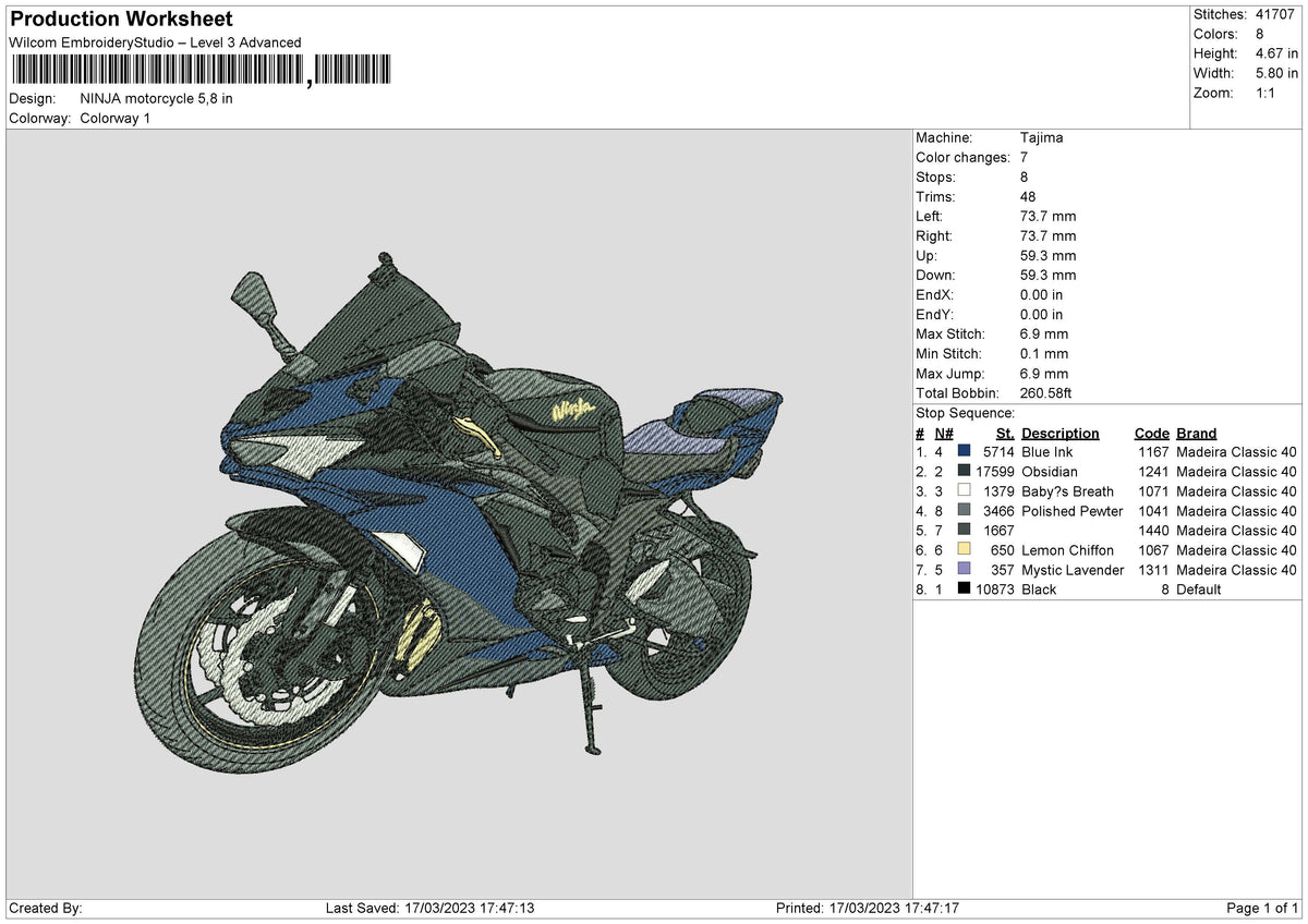 Ninja Motor Embroidery File 6 sizes – embrostudio