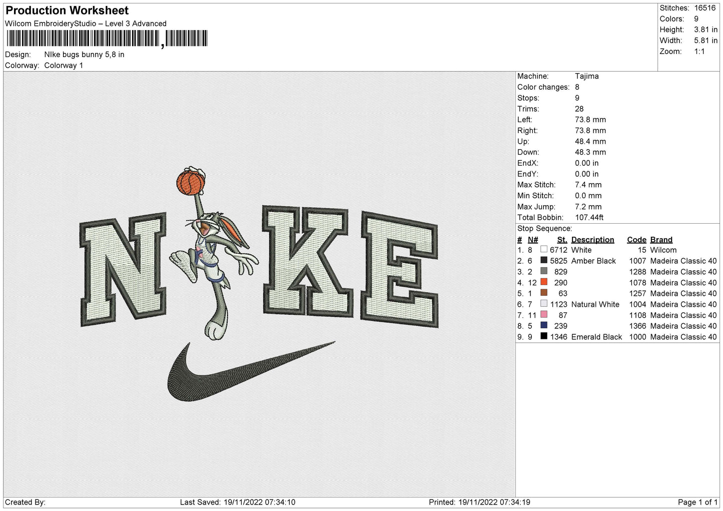 NIke bugs bunny Embroidery – embrostudio