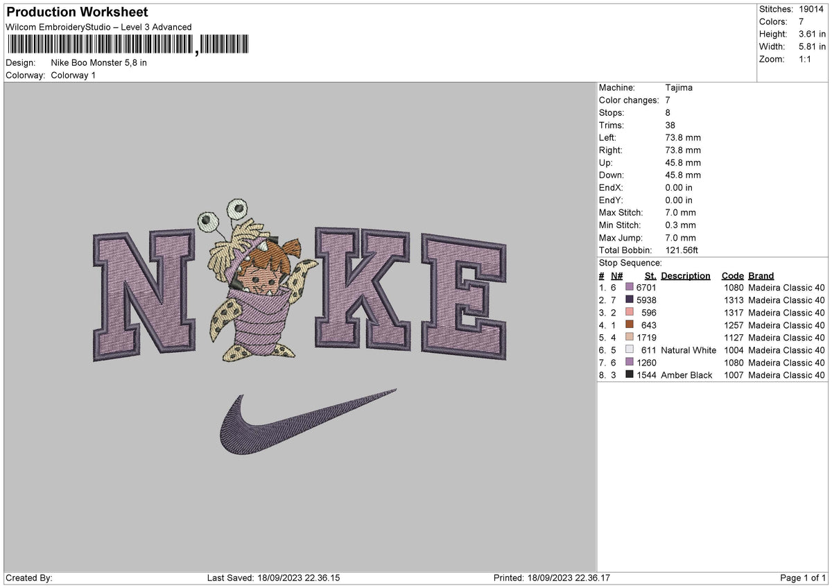 Nike Boo Monster Embroidery File 6 sizes – embrostudio