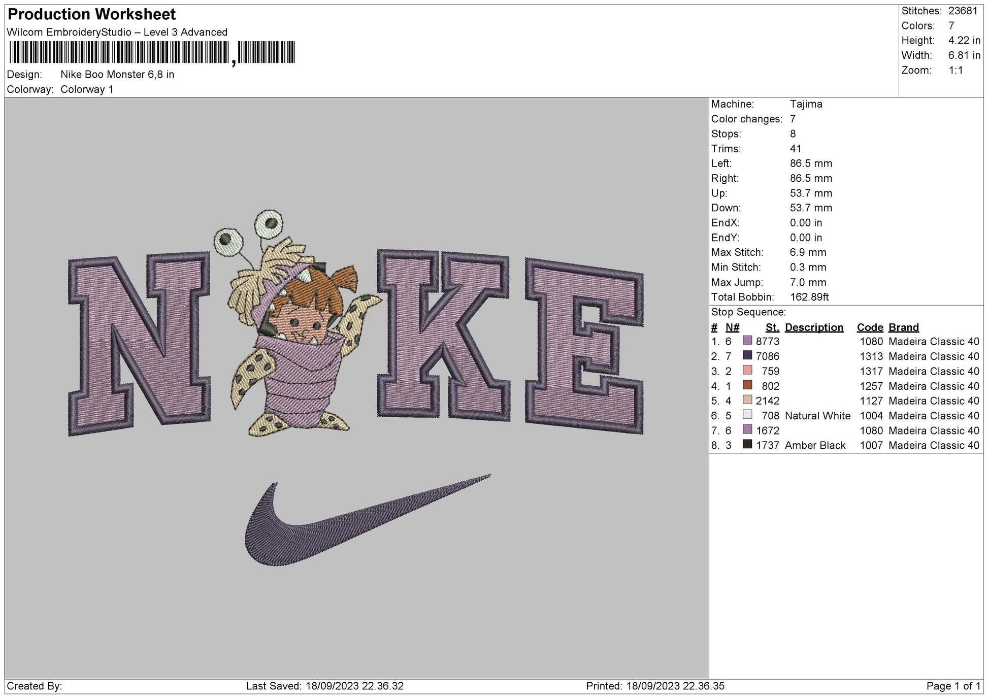 Nike Boo Monster Embroidery File 6 sizes – embrostudio