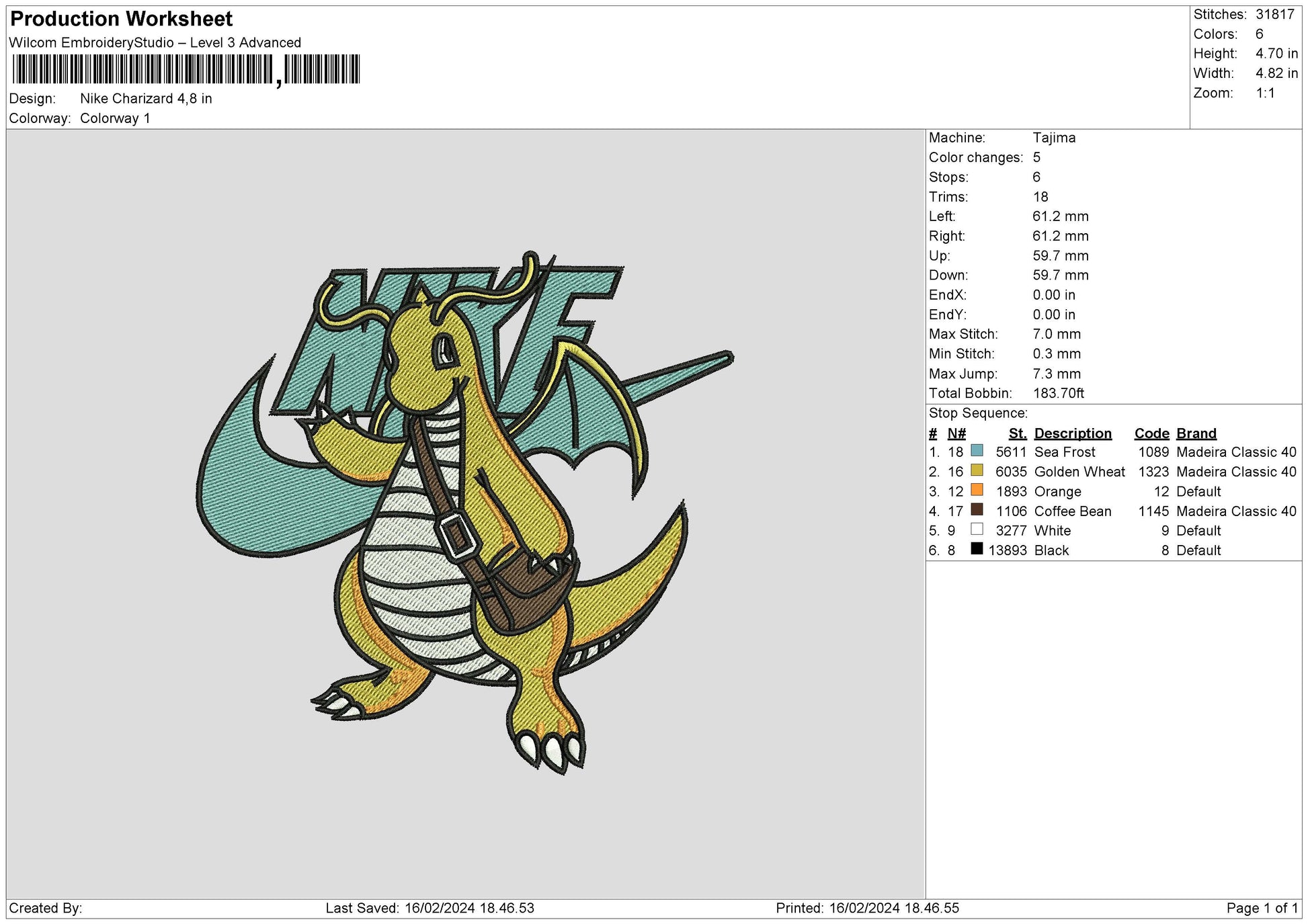 Nike Charizard 1602 Embroidery File 6 sizes – embrostudio