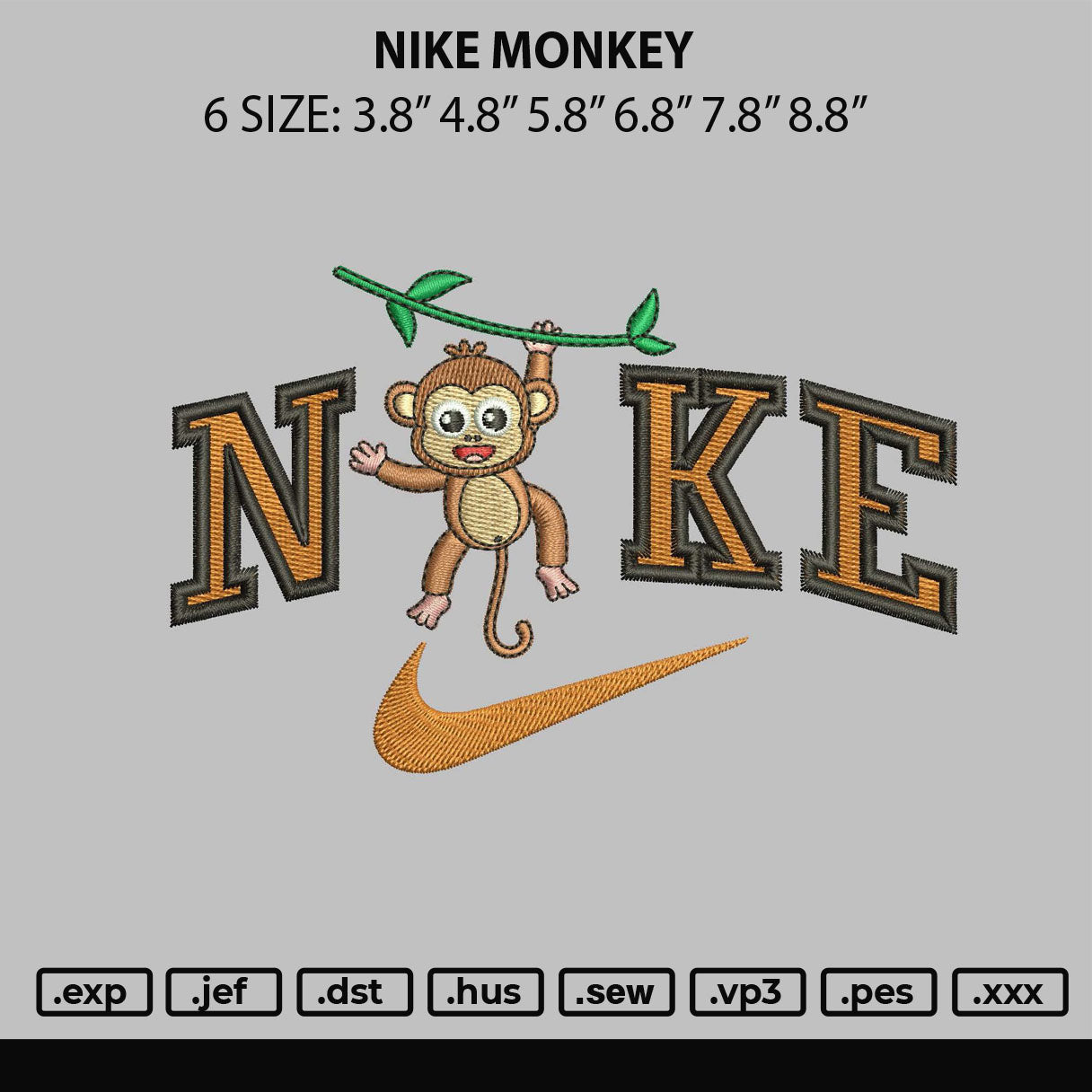 Nike Monkey Embroidery File 6 sizes – embrostudio