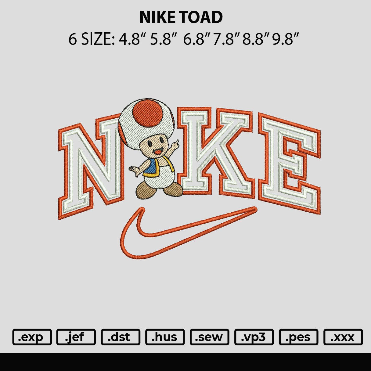 Nike Toad Embroidery File 6 sizes – embrostudio