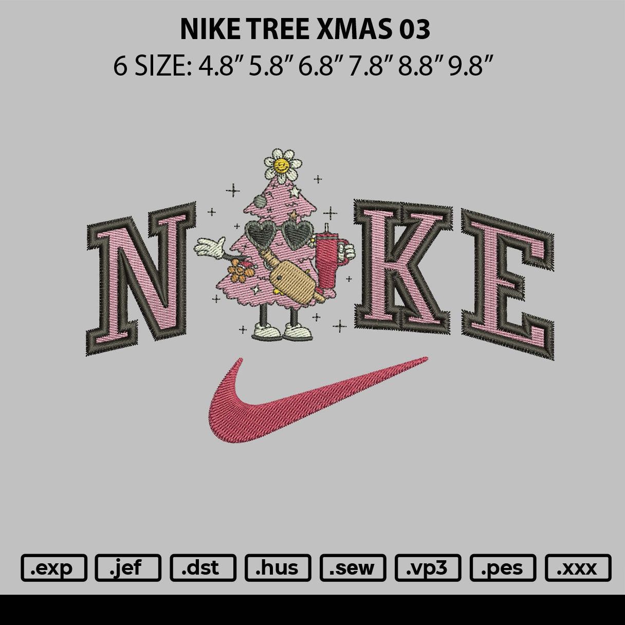 Nike Tree Xmas 03 Embroidery File 6 sizes – embrostudio