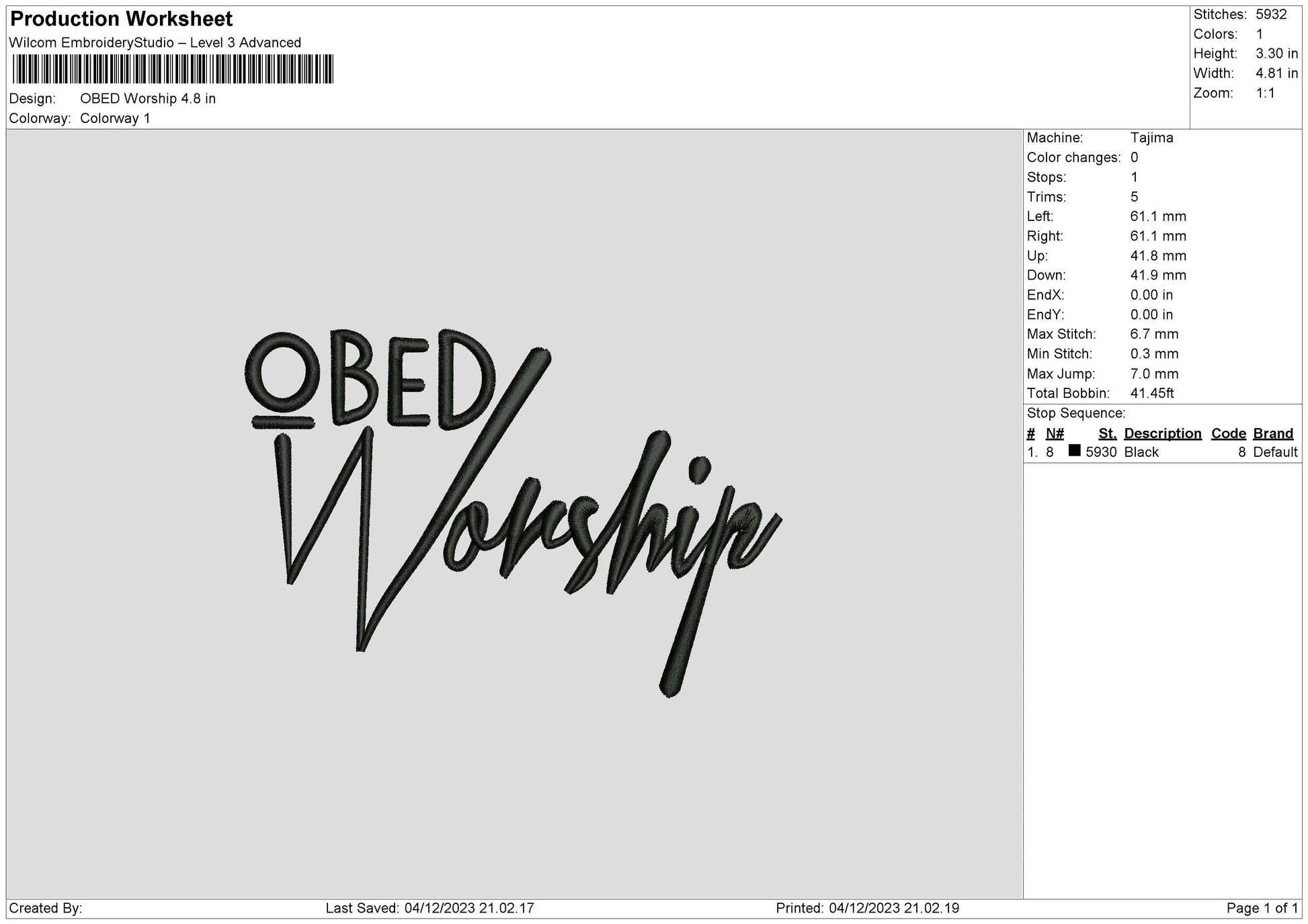 Obed Text Embroidery File 6 sizes – embrostudio