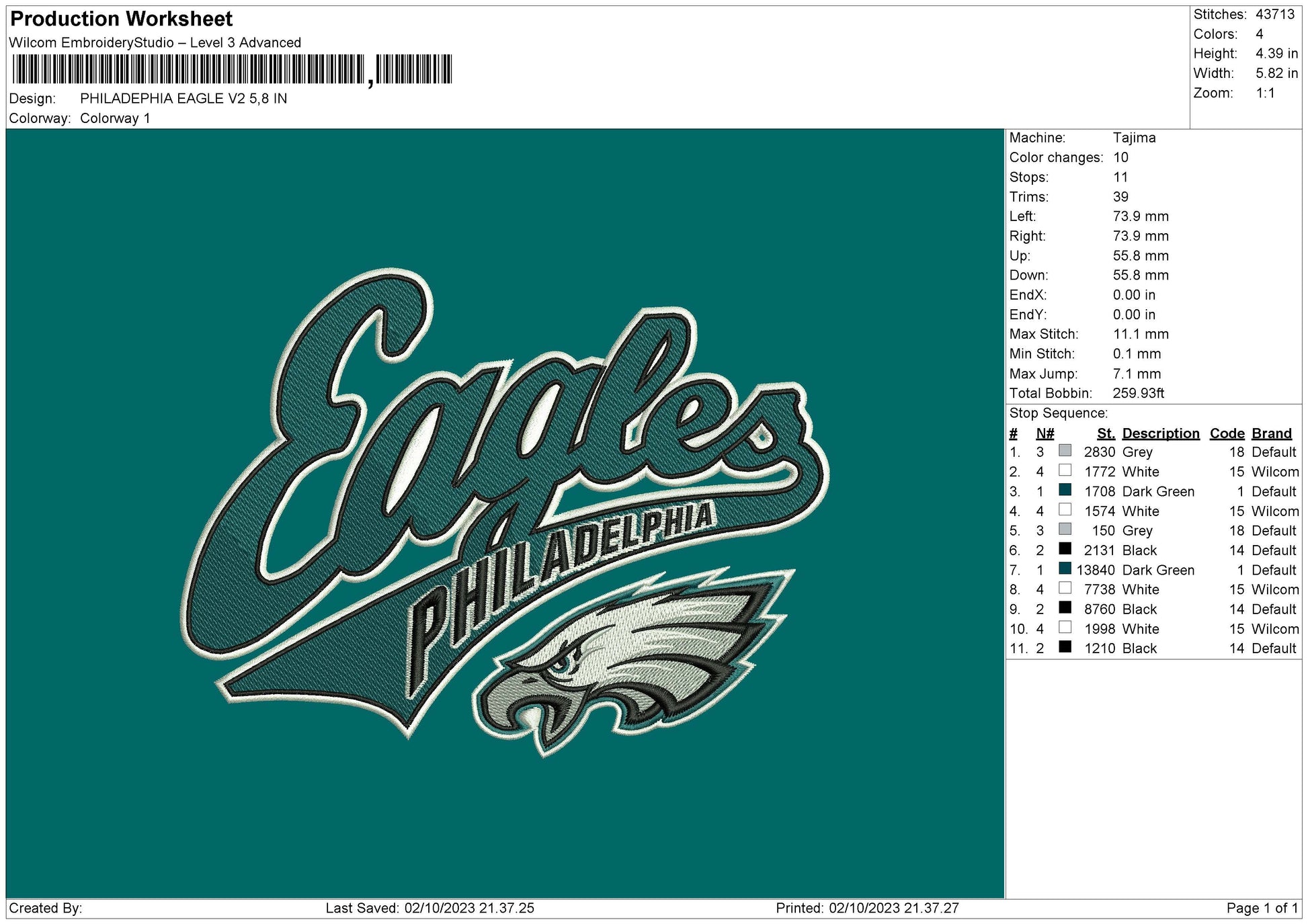 Phila Eagle V2 Embroidery File 6 sizes – embrostudio