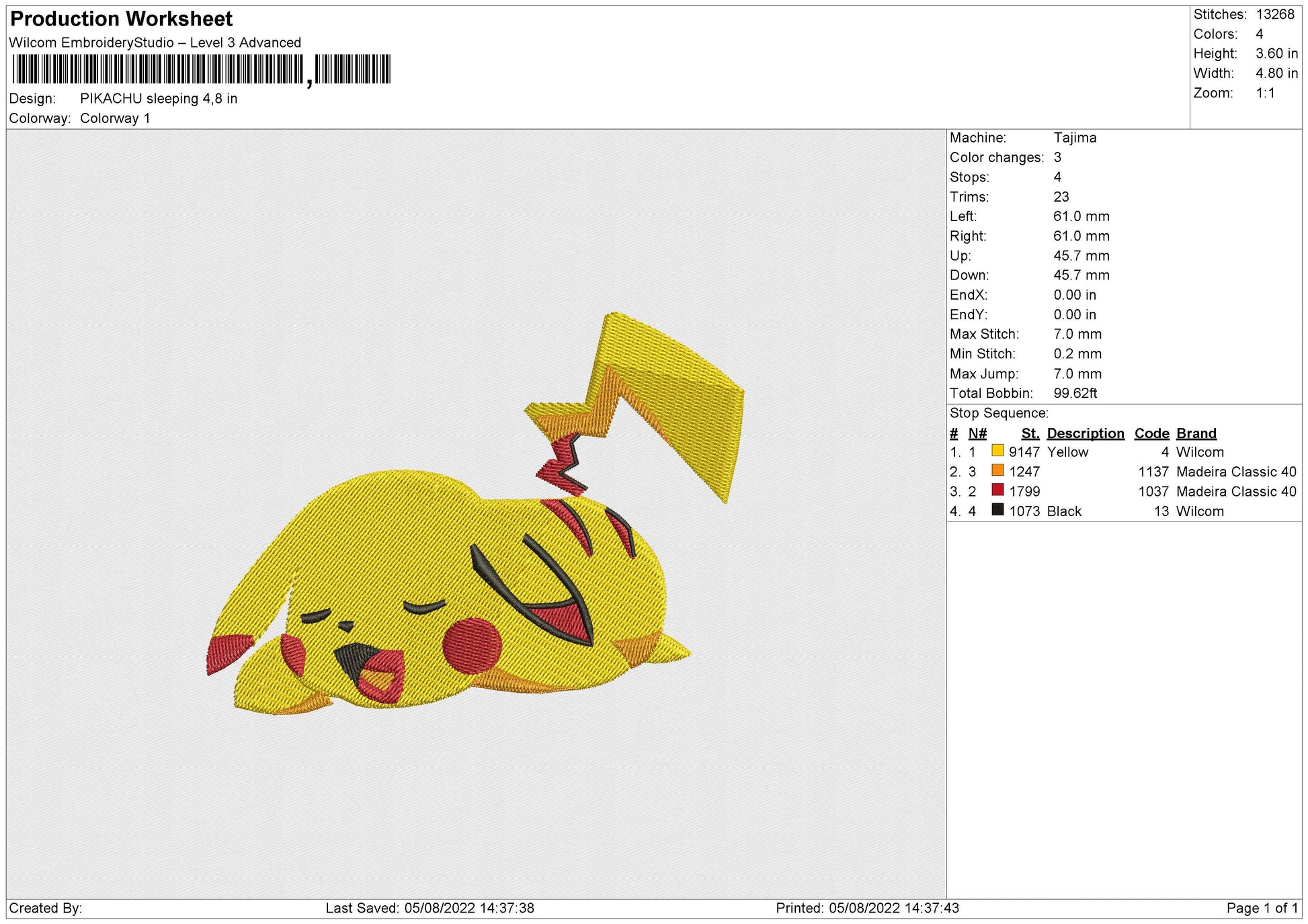 Pikachu Sleeping – embrostudio
