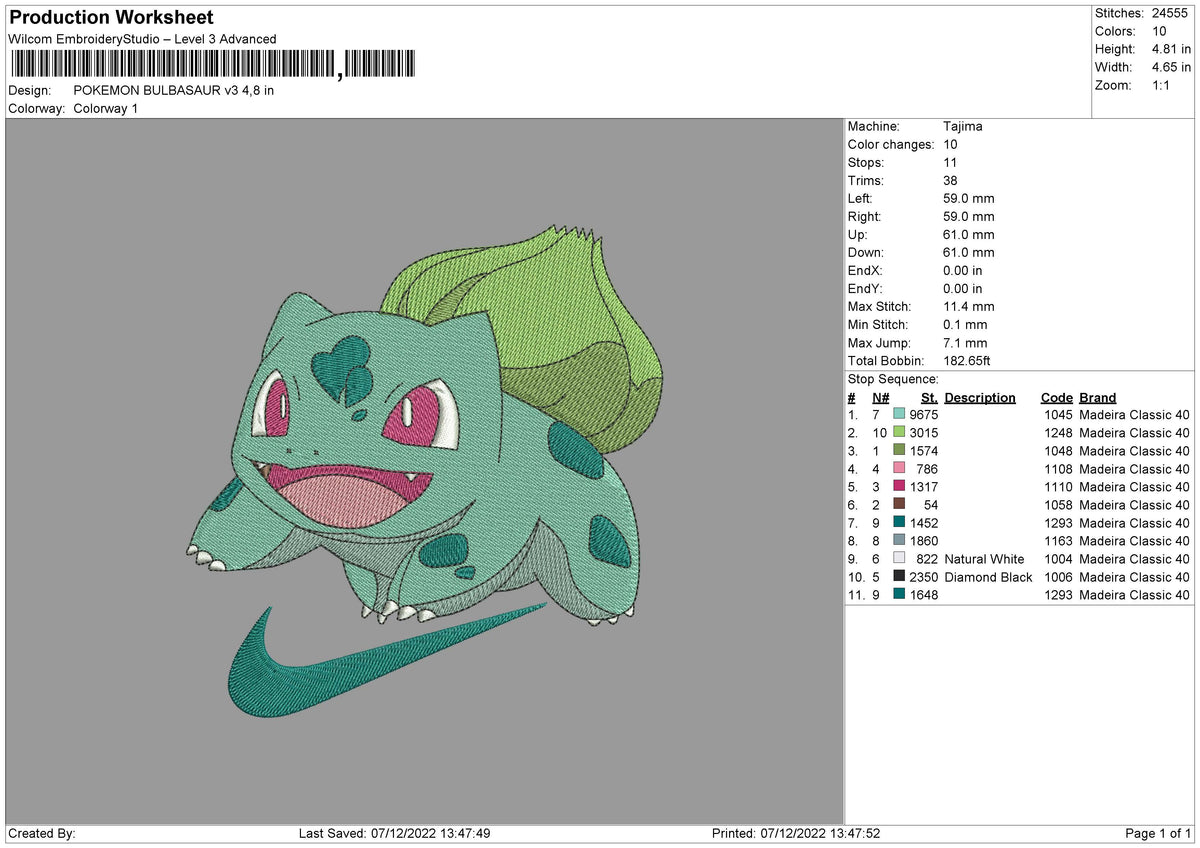 Bulbasaur Swoosh V3 Embroidery File 6 sizes – embrostudio