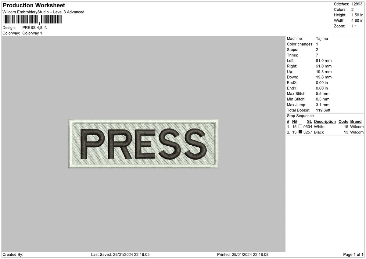 Press Text Embroidery File 6 sizes – embrostudio