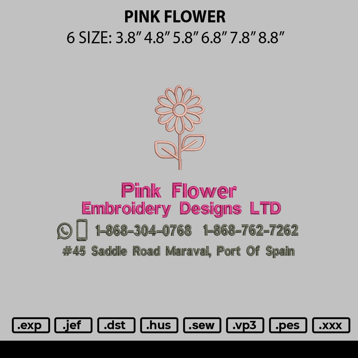 Pink Flower Embroidery File 6 sizes – embrostudio