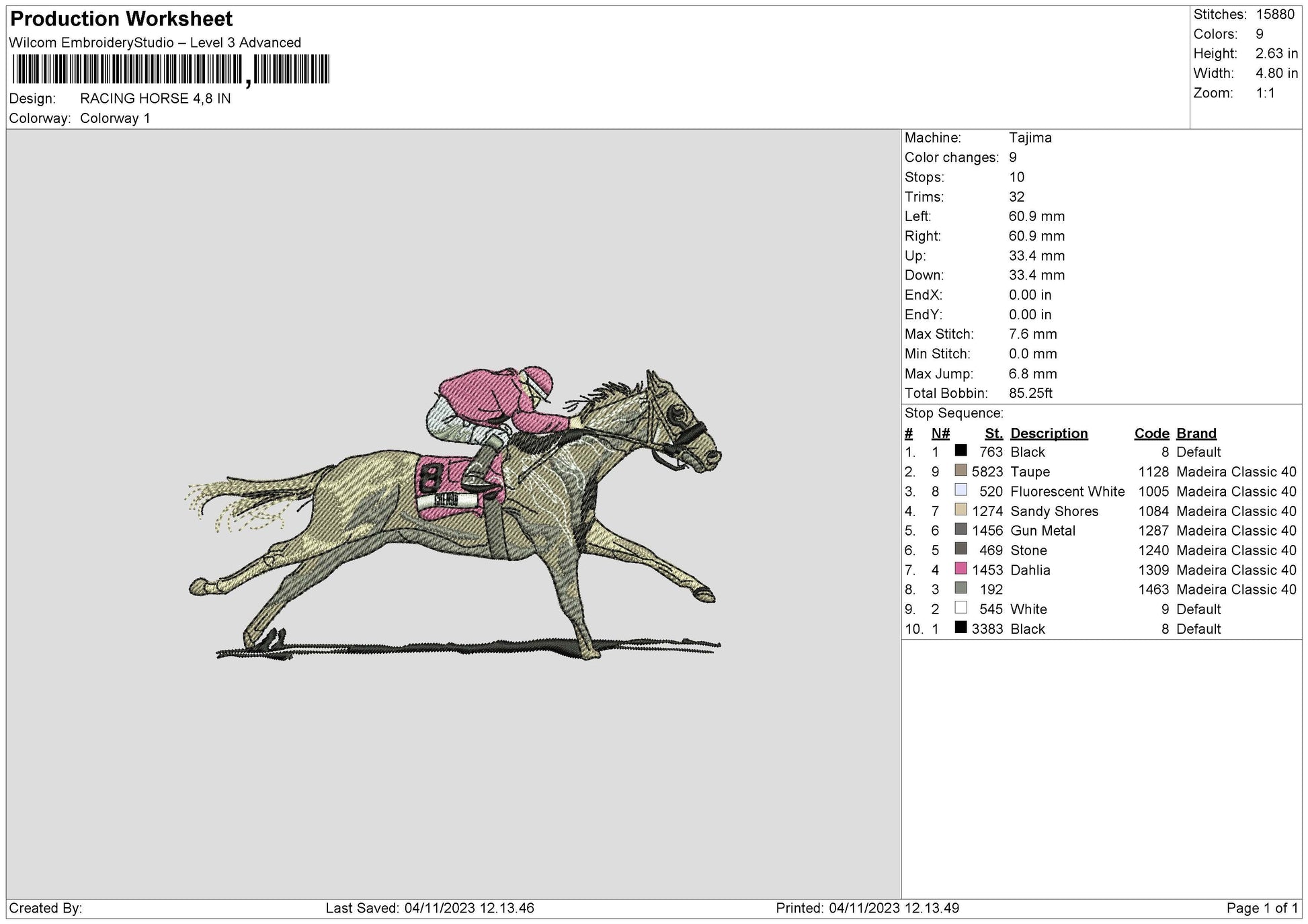 Racing Horse Embroidery File 6 sizes – embrostudio