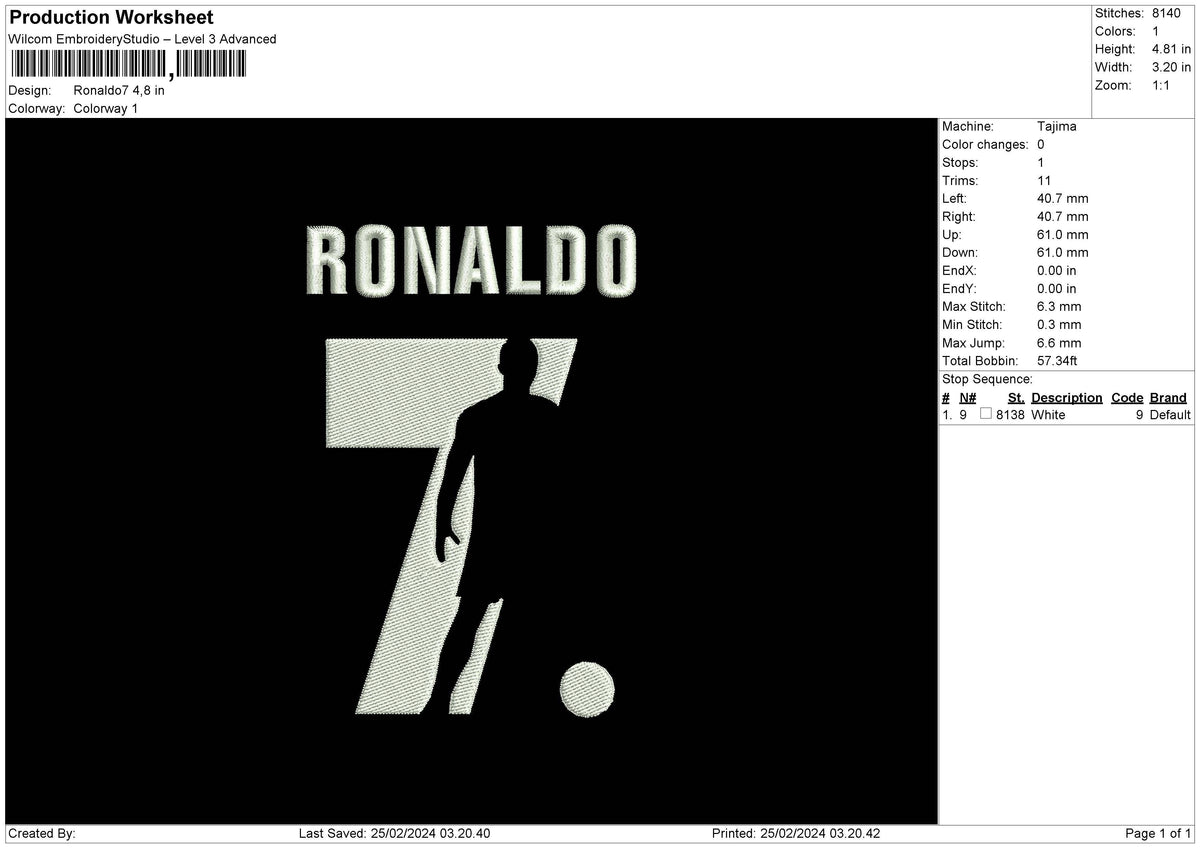Ronaldo Text Embroidery File 6 sizes – embrostudio