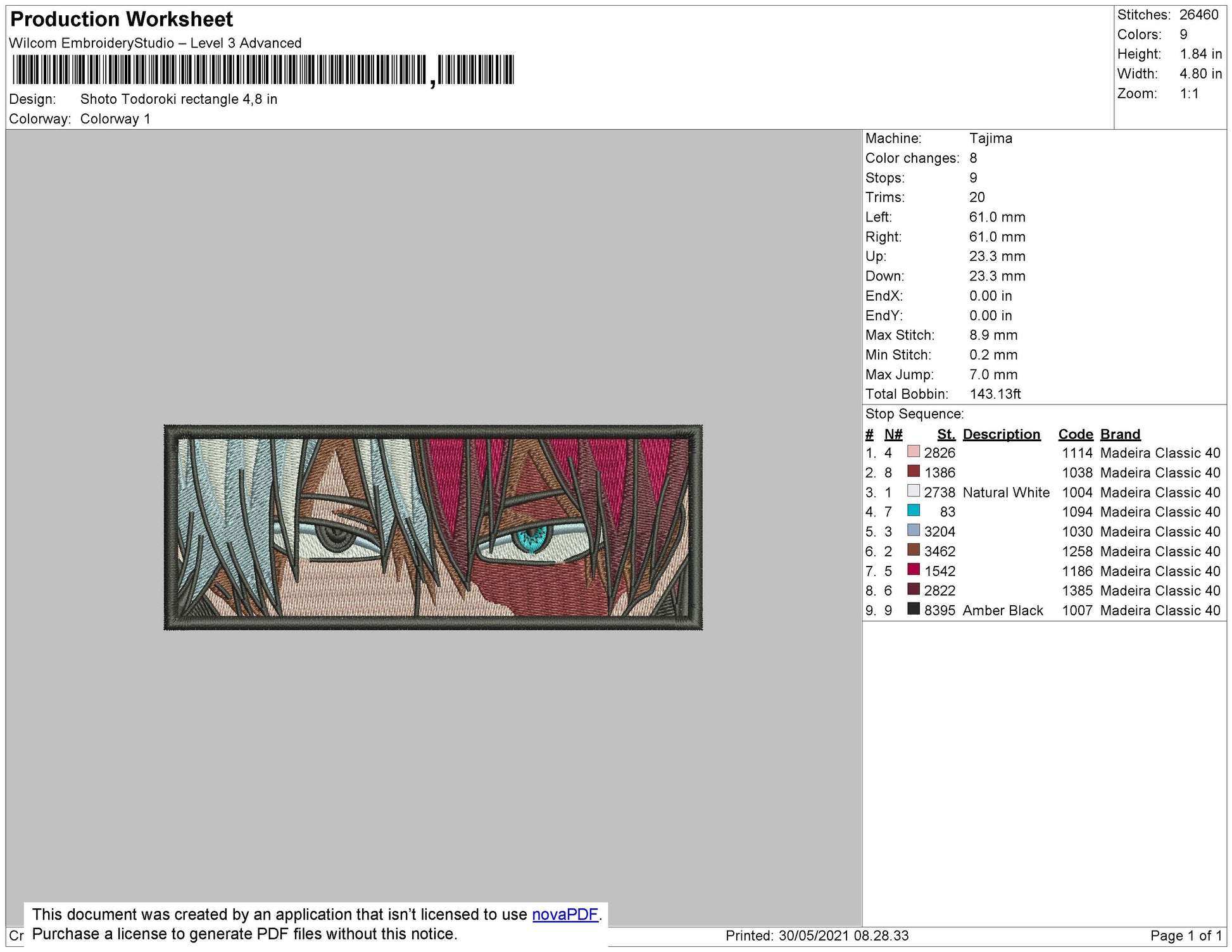 Shoto Todoroki Eyes Rectangle Embroidery – embrostudio