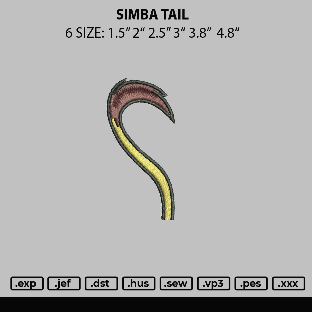 Simba Tail Embroidery File 6 sizes – embrostudio