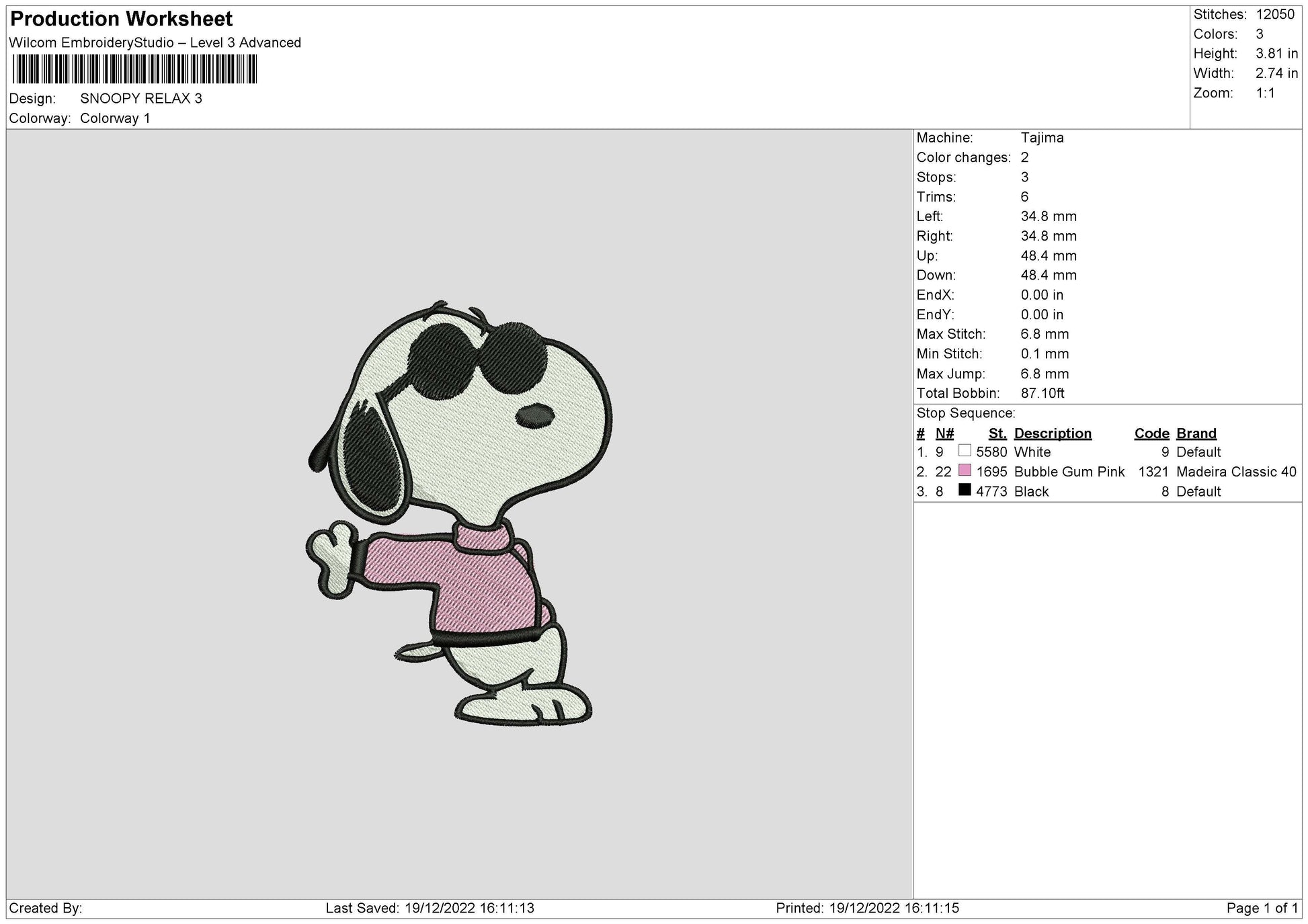 Snoopy Relax Embroiery File 6 sizes – embrostudio