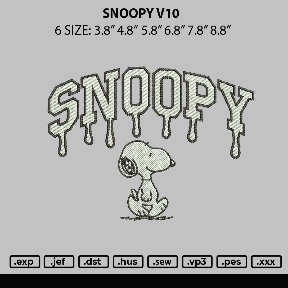 Snoopy V10 Embroidery File 6 sizes – embrostudio