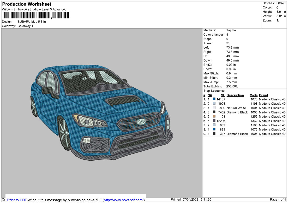 Subaru Blue Embroidery – embrostudio