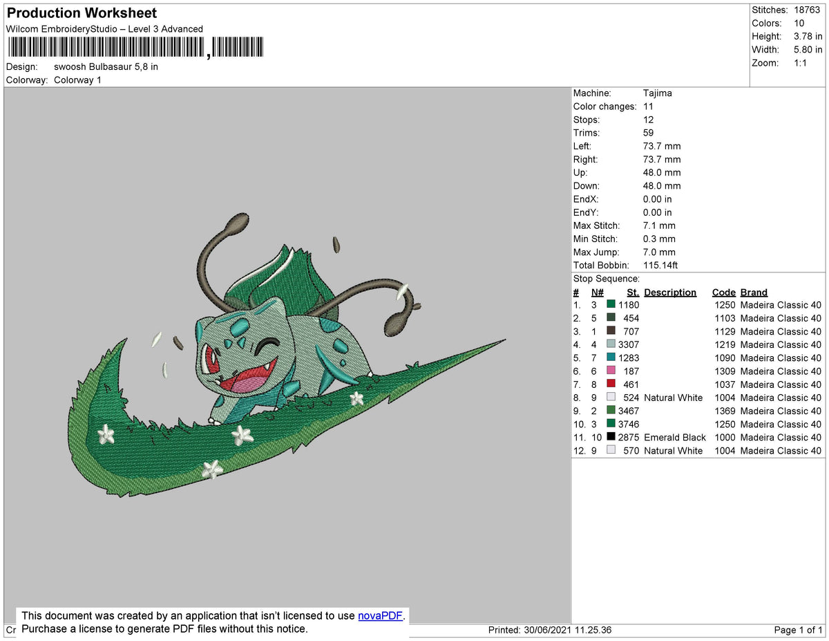 Swoosh Bulbasaur Embroidery – embrostudio