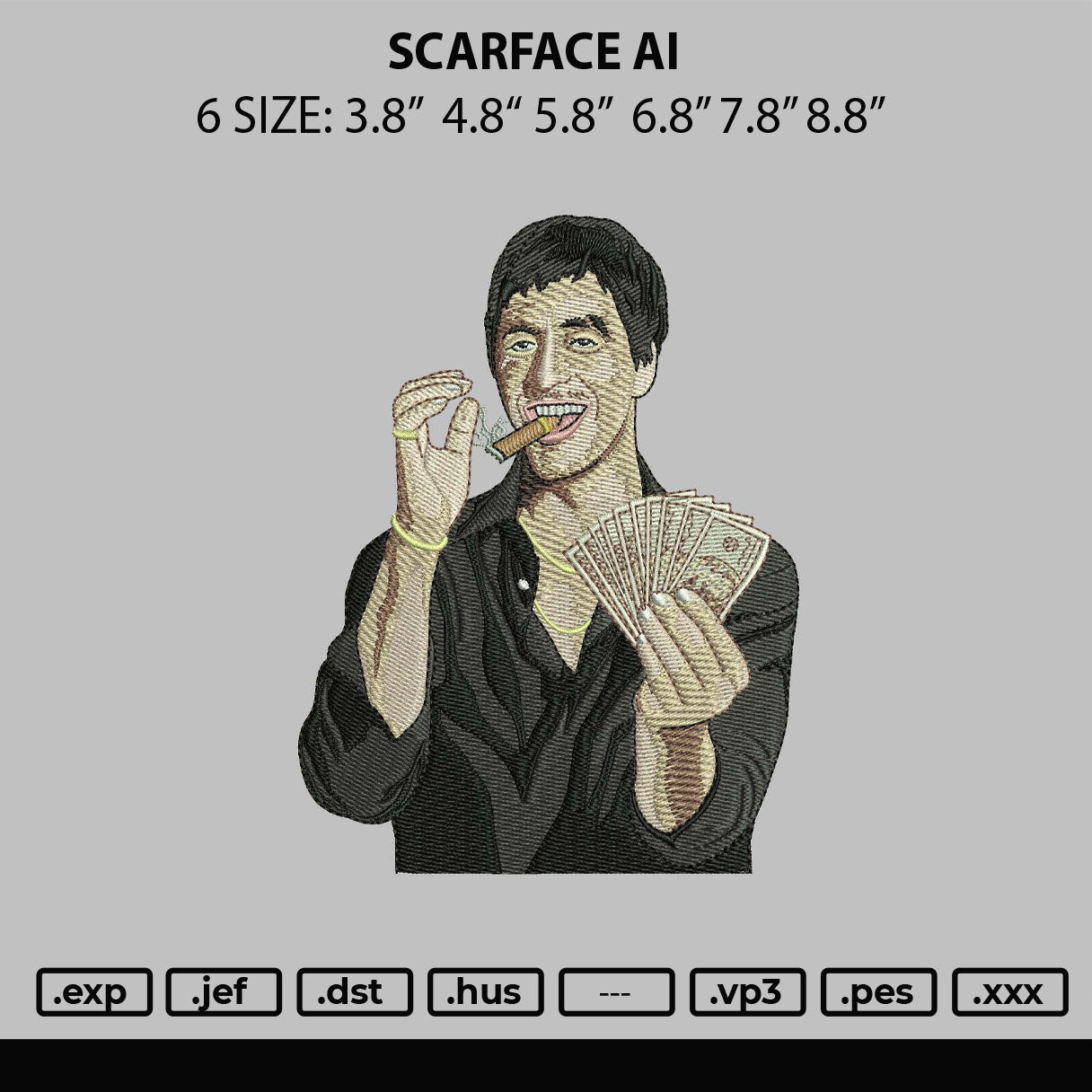Scarface Ai Embroidery File 6 sizes – embrostudio