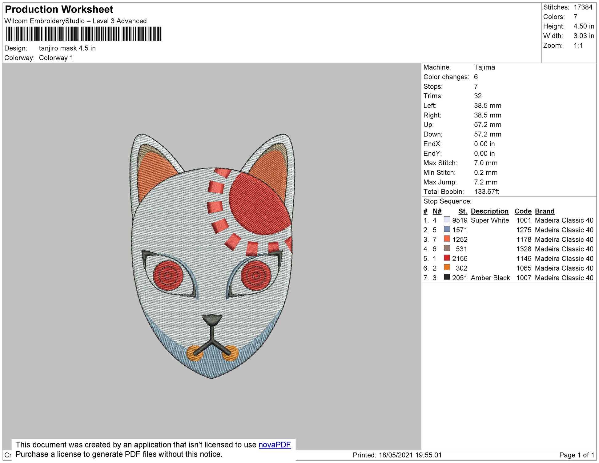 Tanjiro Mask Embroidery – embrostudio