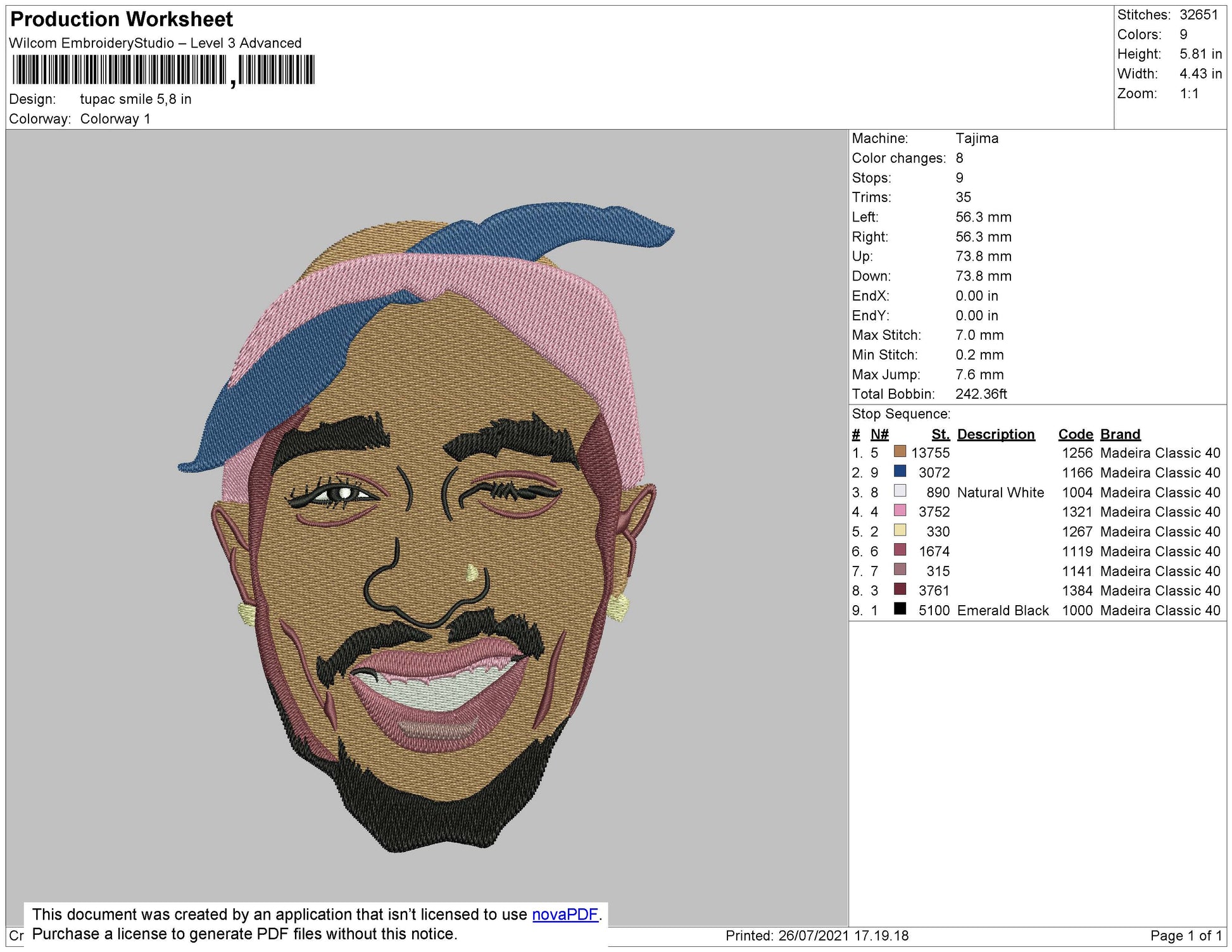 Tupac Smile Embroidery – embrostudio