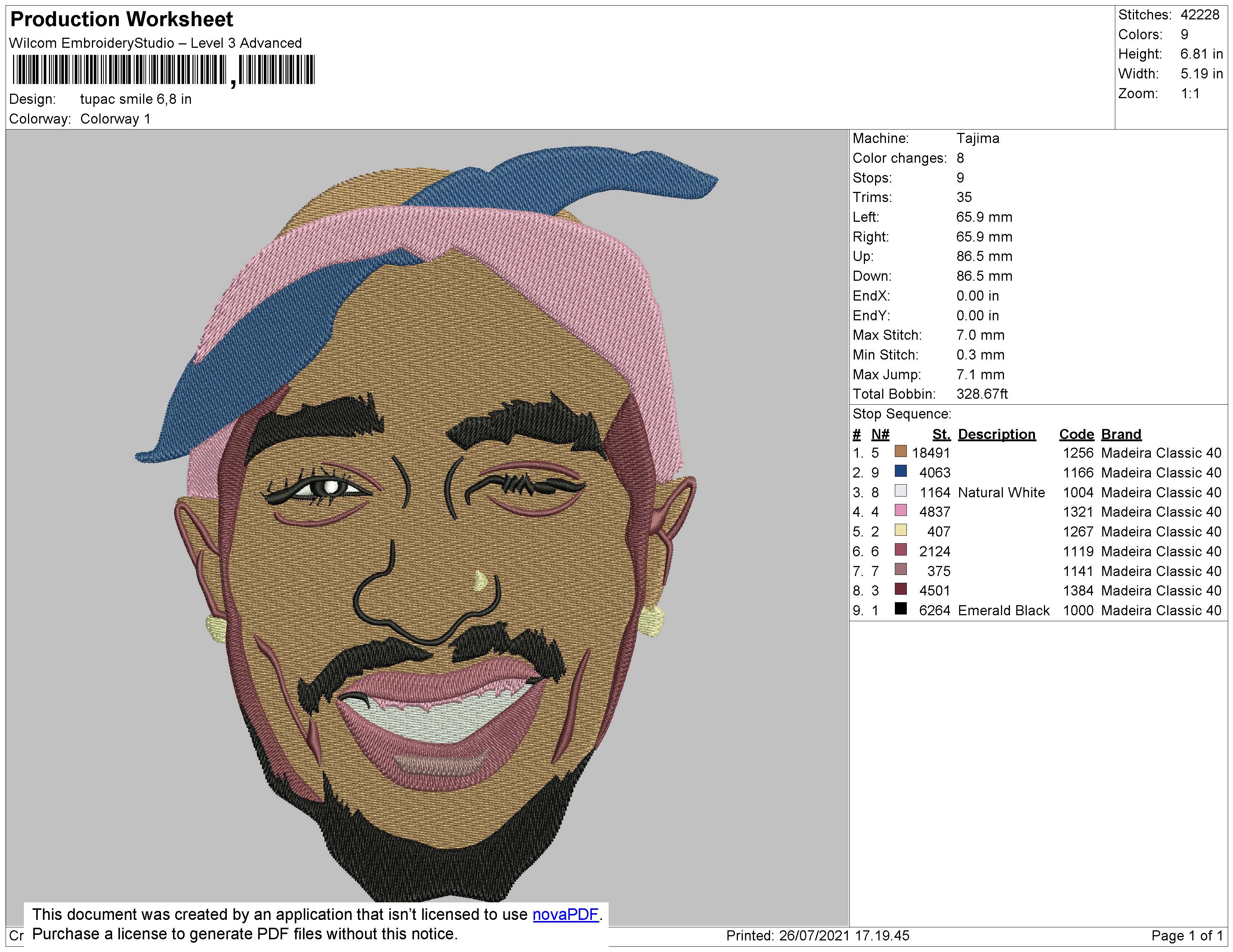 Tupac Smile Embroidery – embrostudio