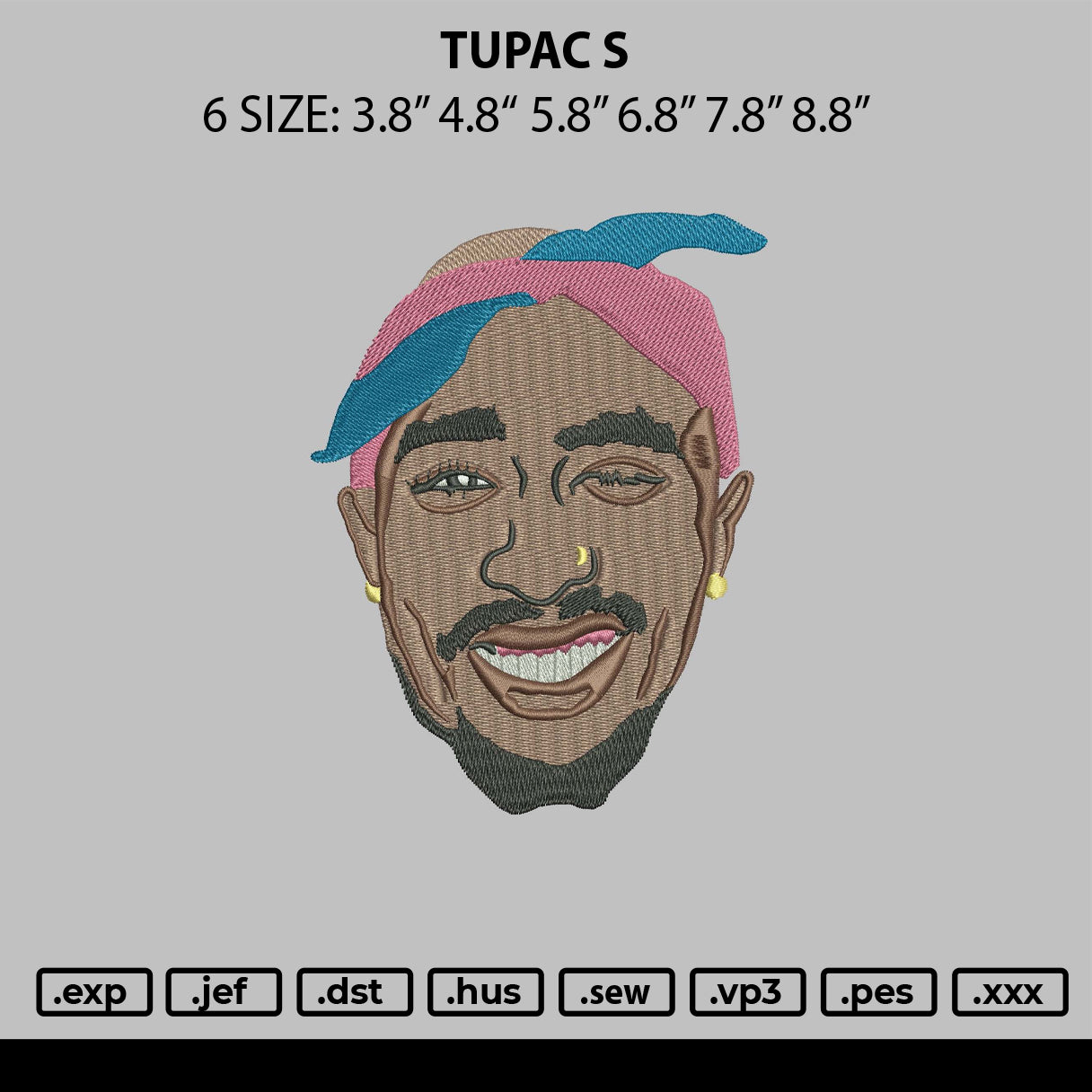 Tupac S Embroidery File 6 sizes – embrostudio