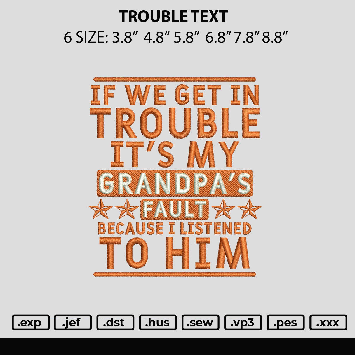 Trouble Text Embroidery File 6 sizes – embrostudio