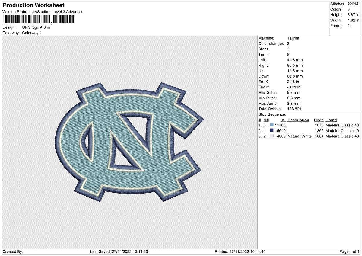 UNC logo Embroidery – embrostudio