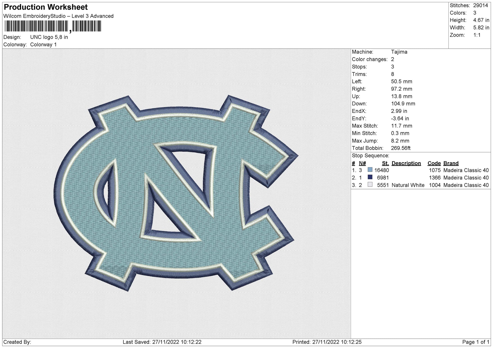 UNC logo Embroidery – embrostudio