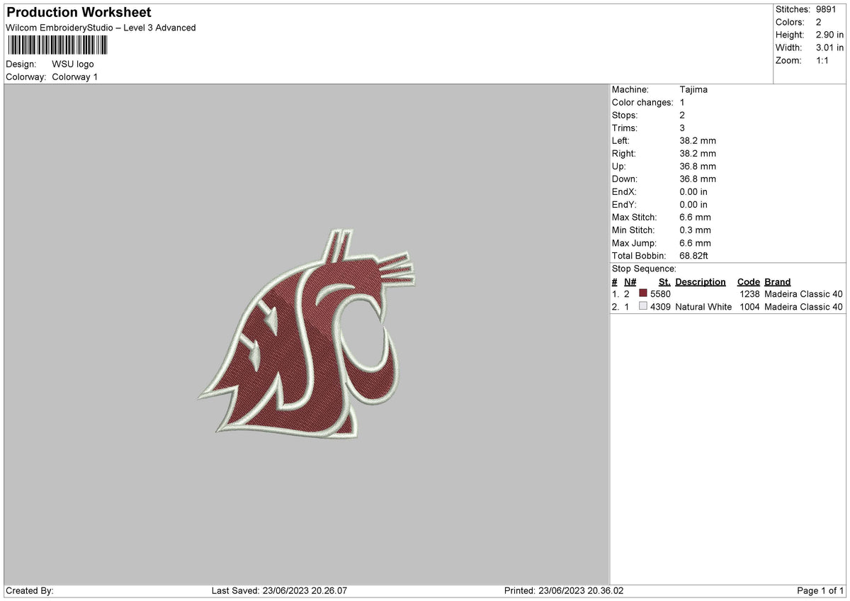 Wsu Logo Embroidery File 6 sizes – embrostudio