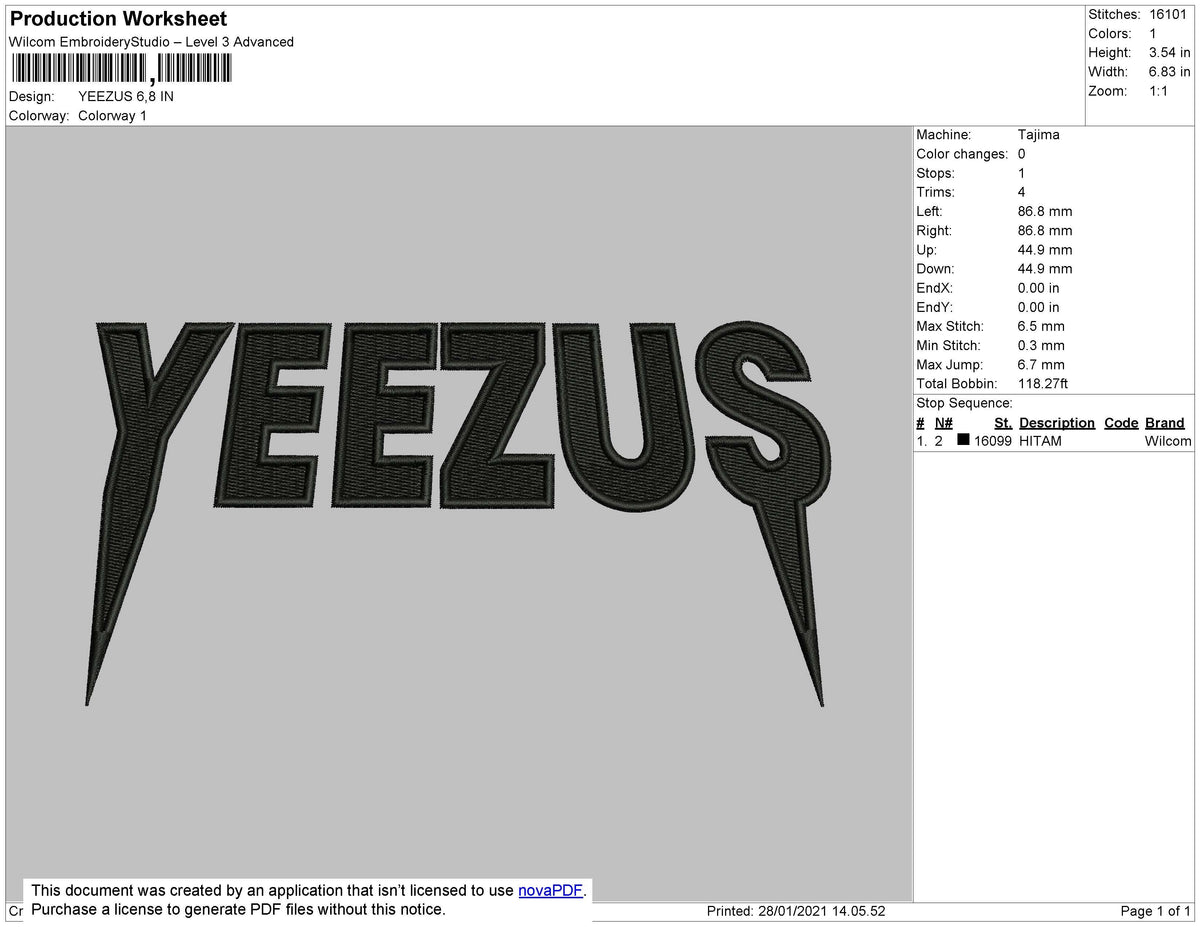 Yeezus Text Embroidery – embrostudio