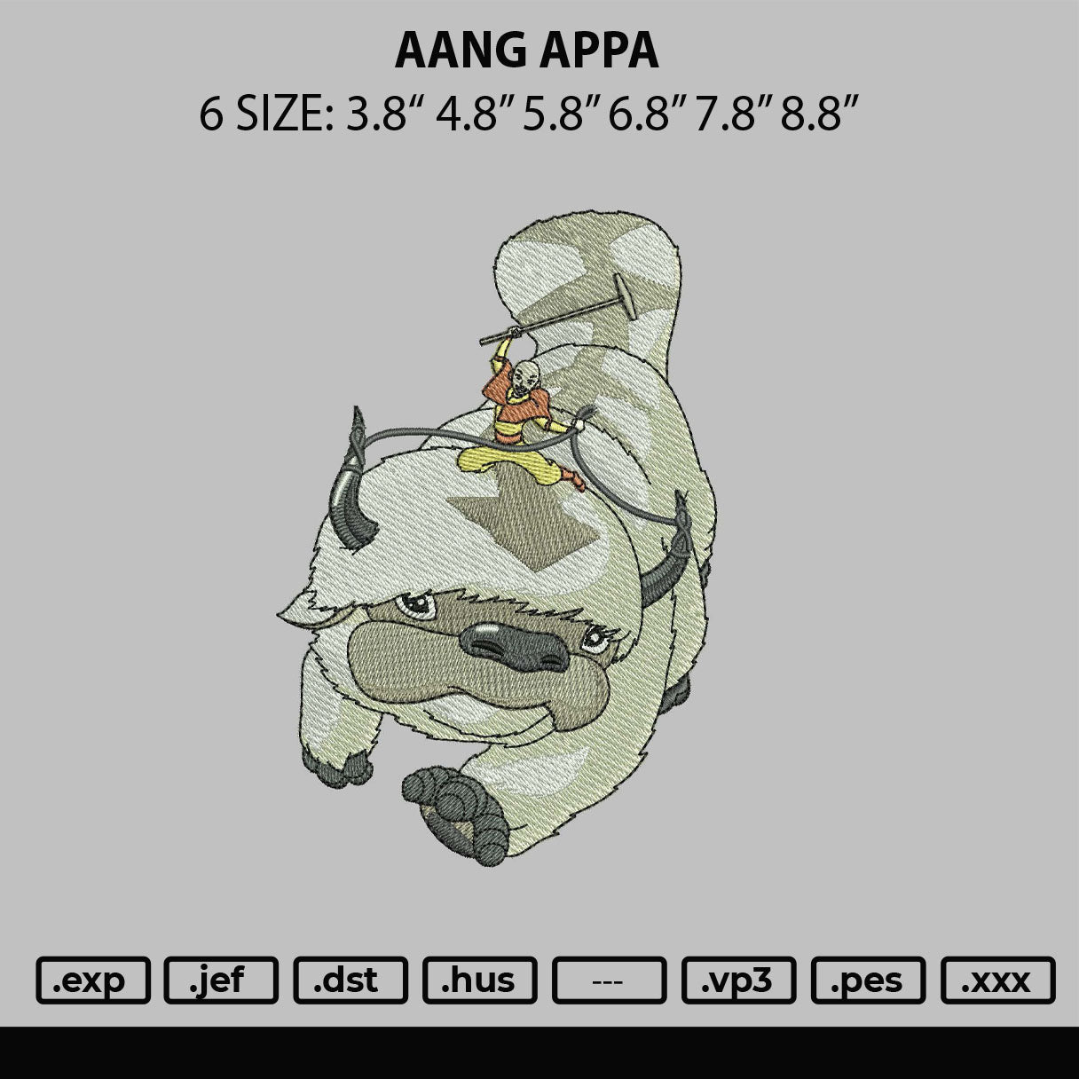 Aang Appa Embroidery File 6 sizes – embrostudio