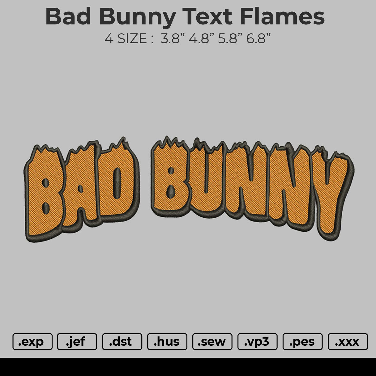 Bad Bunny Text Flames Embroidery – embrostudio
