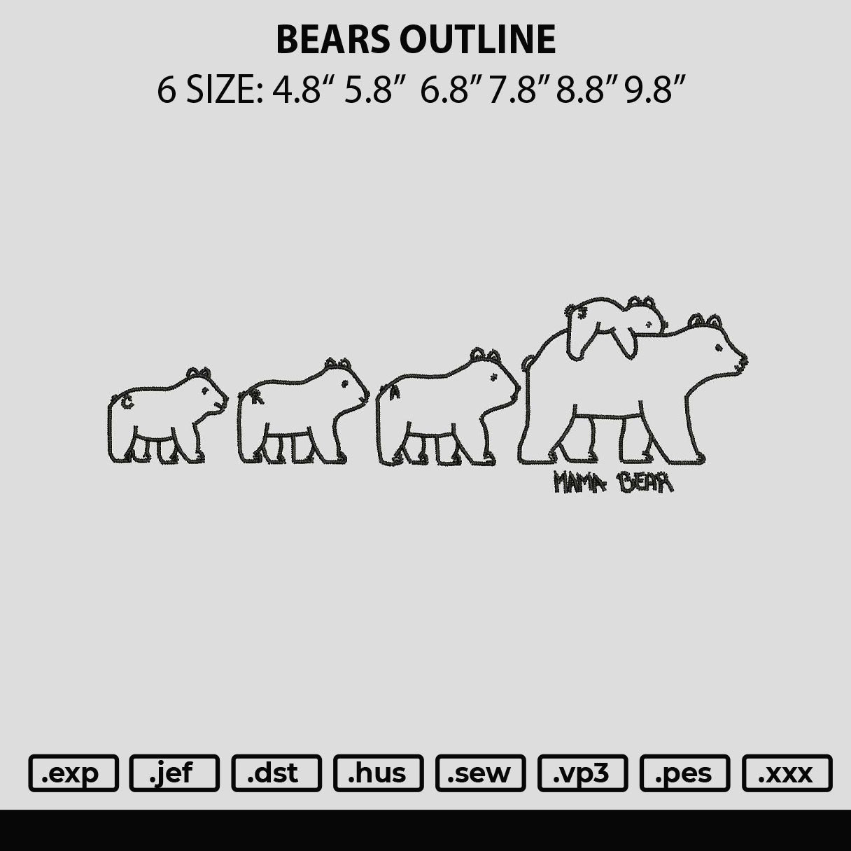 Bears Outline Embroidery File 6 sizes – embrostudio