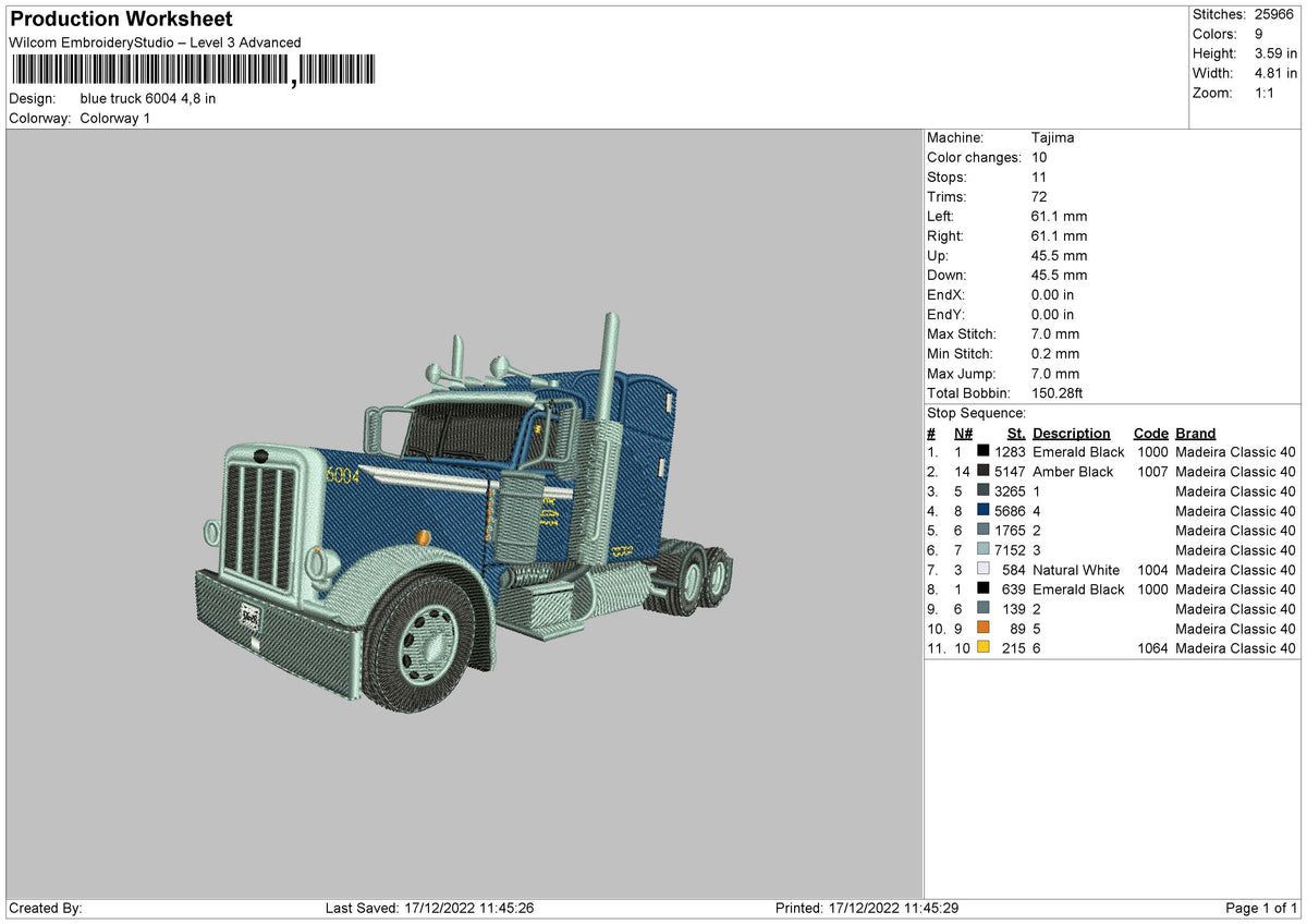 Blue Truck 6004 Embroidery File 6 sizes – embrostudio