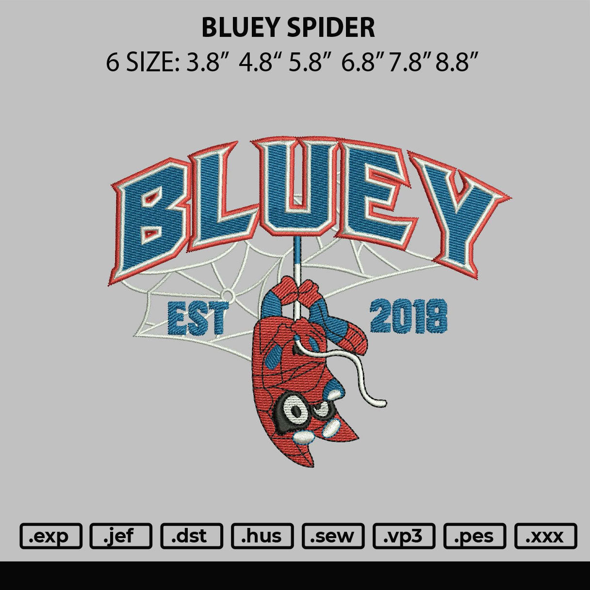 Bluey Spider Embroidery File 6 sizes – embrostudio