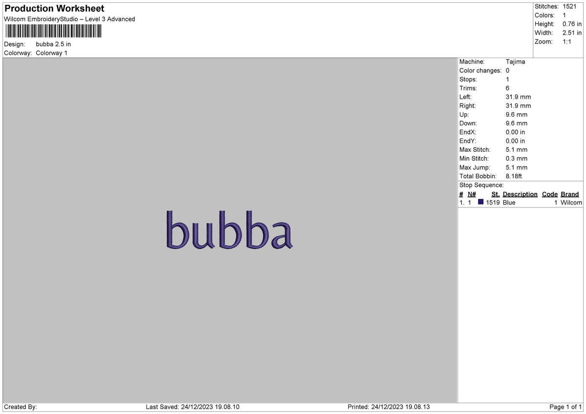 Bubba Text Embroidery File 6 sizes – embrostudio